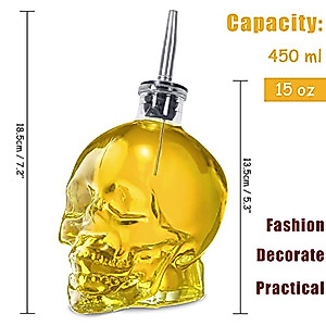 Gusnilo Olive Oil Dispenser 15 Oz Skull Shape Oil and Vinegar Dispenser Set Oil Bottle Glass Oil Bottle Oil Vinegar Cruet Set with Stainless Steel Pourer Spout Funnel 450 Ml