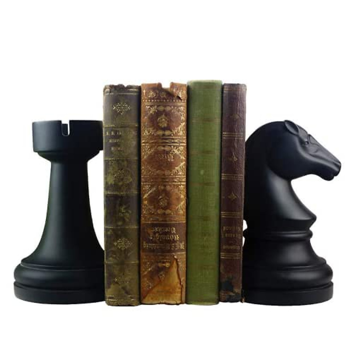 Decorative Chess Bookends for Shelves, Book Ends Decorative for Office Heavy Books, 7x7x4 inches, Black,1Pair/2Piece (Chess)