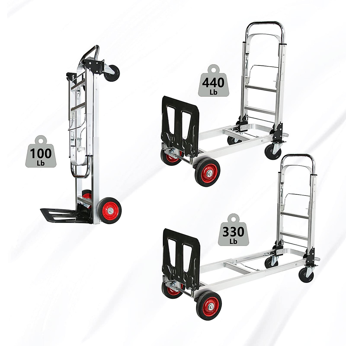 JXUFDHO Hand Truck Dolly Foldable Heavy Duty, Convertible 2 in 1 Folding Hand Truck Folding Dolly Cart Trolley Luggage Cart 440lbs Capacity Aluminum for Moving Home, Auto, Office