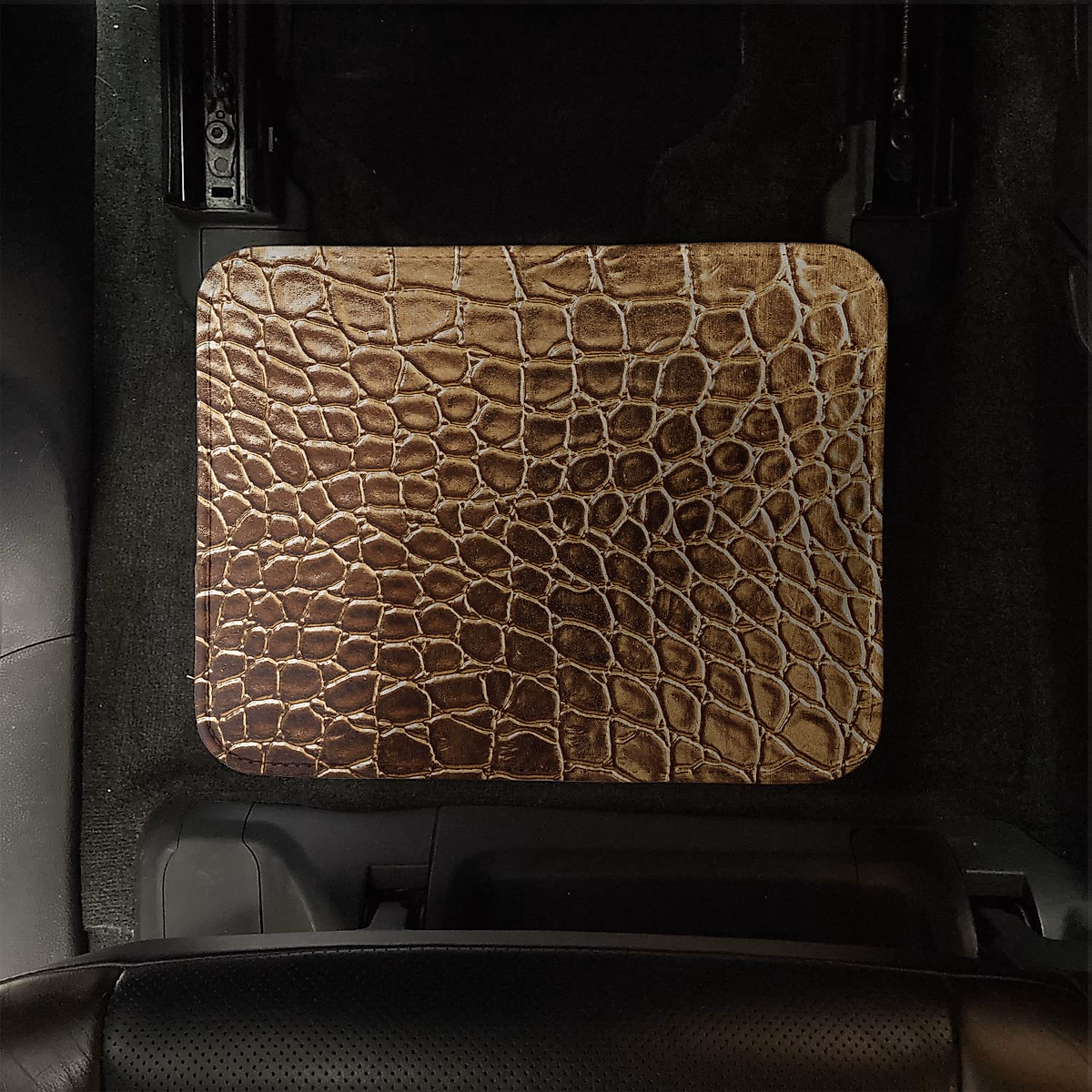 Lunarable Animal Print Car Mat Set of 4, Tint Vivid Crocodile Skin Nature Life Toughness High-End Design Art, Front & Back Seat Floor Mat Durable PVC Backing Car Accesory, Brown Pale Brown