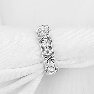 DovEggs 1.4CTW Total GH 3mm Cut Moissanite Lab Created Diamond Engagement Ring Full Eternity Wedding Band 14k Gold QUALITY Silver Engagement Ring for Women(sterling silver X`S 7)