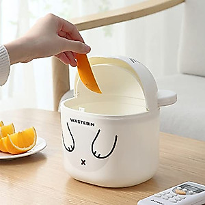 Mini Countertop Trash Can with Lid, Desk Small Trash Can, Waste Garbage Bin, Room Decoration Big Ears Desktop Wastebasket for Countertop, Vanity, Office or Coffee Table - Yellow
