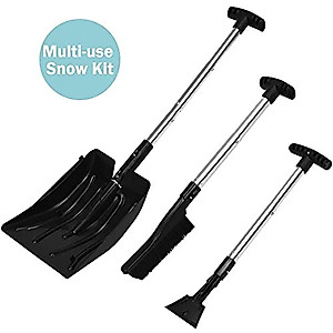 Nightcore Easy-to-Grip Ridged Handel 3-in-1 Snow Shovel, 35” Aluminum Pole, Multi-Use Blade Dozer Design, Black, 10” x 27.5-35” (l x w x h)