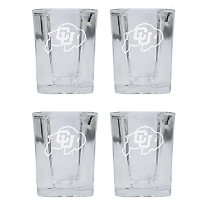 R and R Imports Colorado Buffaloes 2 Ounce Square Shot Glass laser etched logo Design 4-Pack Officially Licensed Collegiate Product