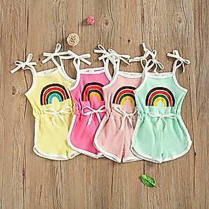 DuAnyozu Toddler Baby Girl Sleeveless Halter Jumpsuit Ribbed Romper Shorts Playsuit Rainbow Outfit Cute Summer Clothes (2-3T, A Pink)