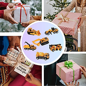ANDOLO Construction Truck Toys, 6Pcs Mini Engineer Car Toys Small Construction Vehicle Bulldozer Roller Excavator Cement Mixer Truck Dump Tractor Cake Topper Party Favors Sand Beach Toy
