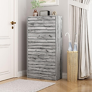 TAMUNE Small Shoe Cabinet with 3 Flip Drawers, Slim Shoe Storage Cabinet Shoe Organizer, Louvered Surface, No Backboard, for Entryway Grey (22.4”W x 9.4”D x 42.3”H)