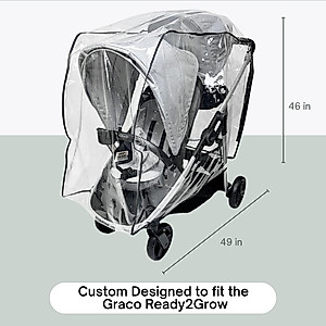 SASHA'S Rain and Wind Cover for Graco Ready2Grow LX 2.0 Double Stroller, Clear, Ventilation Holes, Maximum Coverage Made in USA (Stroller not Included)