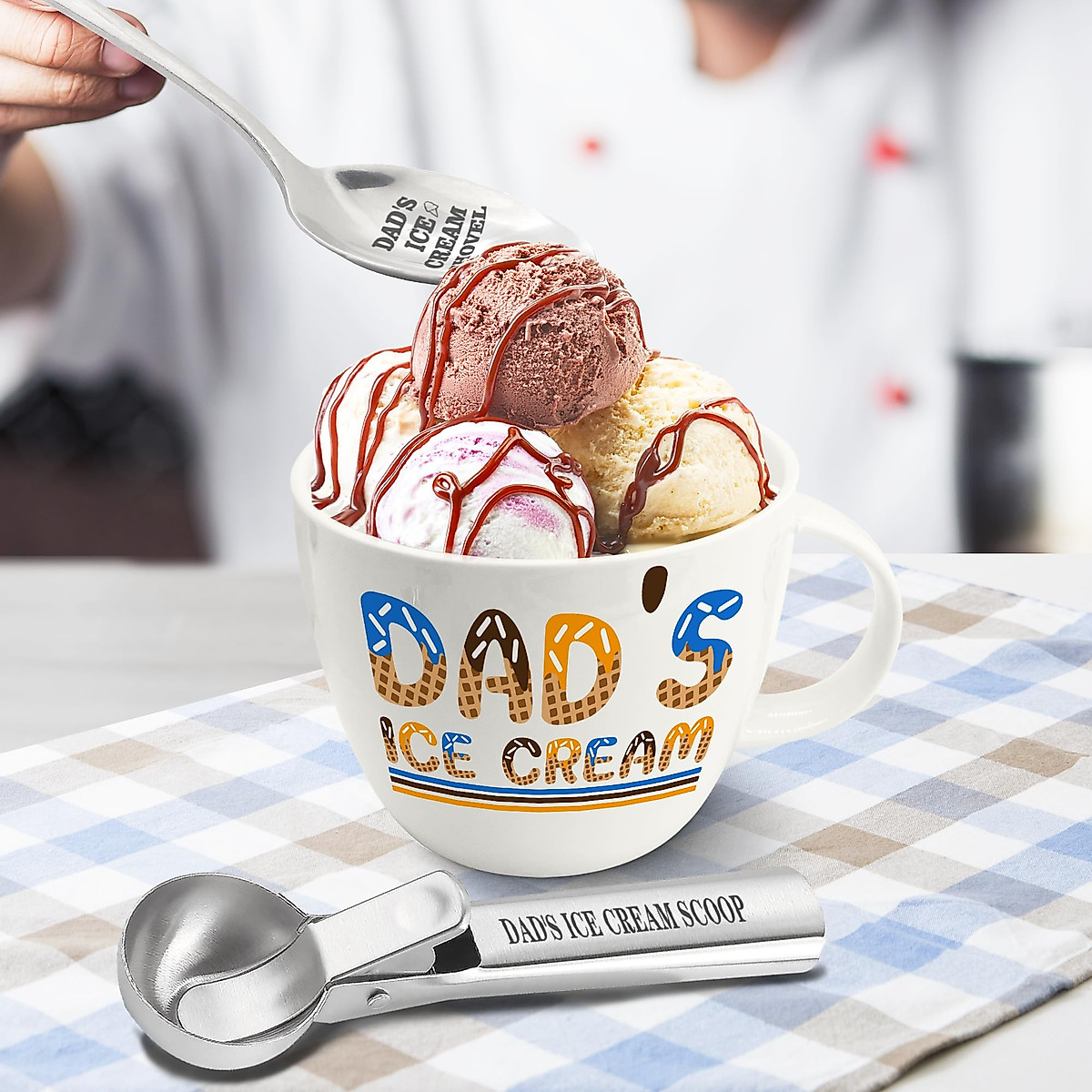 FUTBU Dad Gifts, Gifts for Dad from Daughter Fathers Day, Dad's Ice Cream Bowl Scoop Shovel Spoon Set, Dad’s Ice Cream Gift from Son Daughter, Ideal Xmas Birthday Father's Day Gift for Him