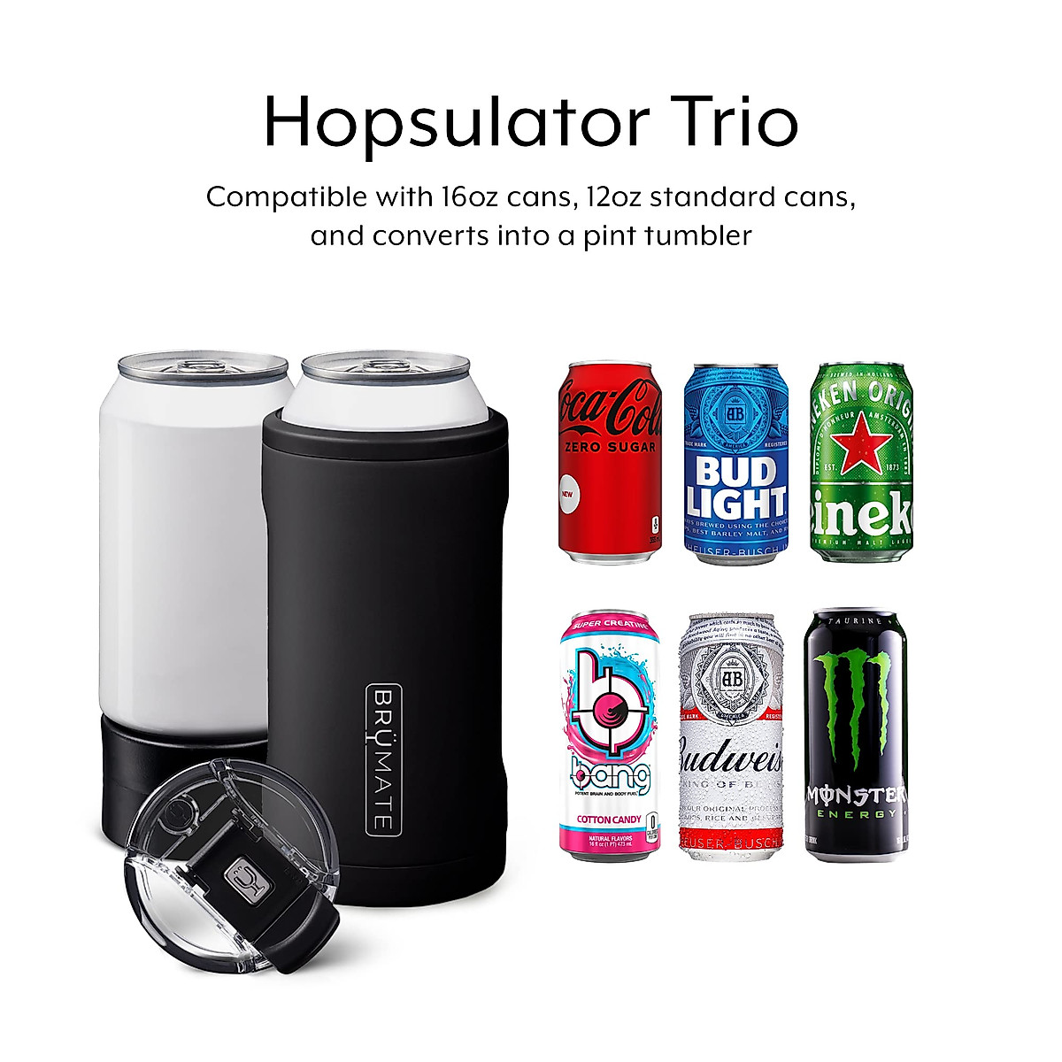 BrüMate Hopsulator Trio 3-in-1 Insulated Can Cooler for 12oz / 16oz Cans + 100% Leak Proof Tumbler with Lid | Insulated for Beer, Soda, and Energy Drinks (Glitter Mermaid)