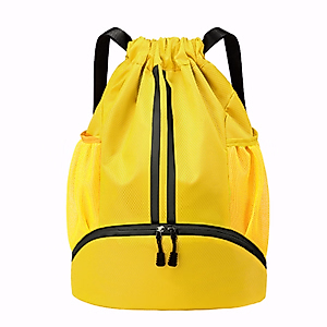 Hoedia Sports Drawstring Backpack - String Swim Gym Bag with Shoes Compartment and Wet Proof Pocket for Women/Men (Yellow)