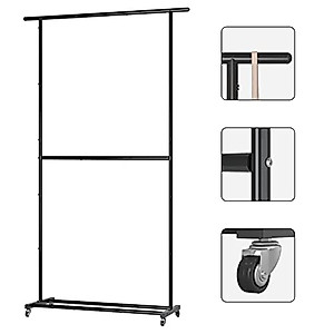 Sywhitta Double Rod Clothing Garment Rack, Rolling Clothes Organizer on Wheels for Hanging Clothes, Easy to Assemble, Adjustable, Black