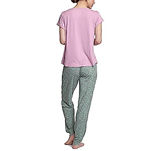 Hanes Women's Short Sleeve Top and Jogger Pajama Pants, Pink/Dot, Large