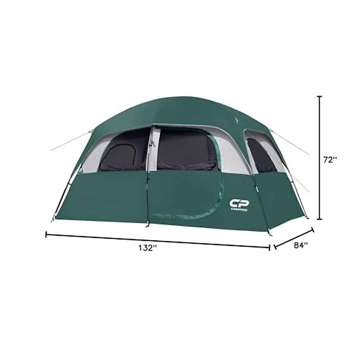 CAMPROS CP Tent-6-Person-Camping-Tents, Waterproof Windproof Family Tent with Top Rainfly, 4 Large Mesh Windows, Double Layer, Easy Set Up, Portable with Carry Bag - Dark Green