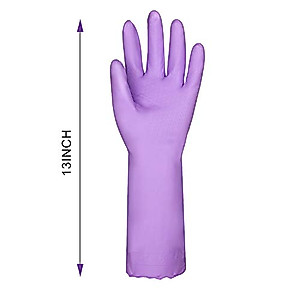 Elgood Reusable Dishwashing Cleaning Gloves with Latex free, Cotton lining,Kitchen Gloves 2 Pairs,Purple+blue L