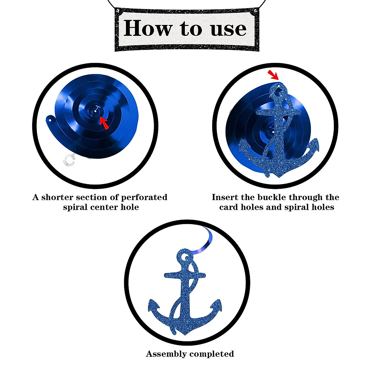 Maicaiffe Nautical Hanging Swirl Decorations - Glitter 15 Pcs Ship Anchor Baby Shower Party Supplies - Wedding - Engagement - Birthday Streamers - Nautical Sailor Party Foil Swirls Ceiling Decorations