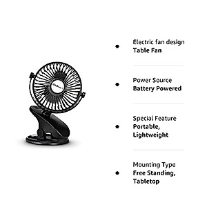 SkyGenius Battery Operated Stroller Fan, Rechargeable USB Powered Mini Clip on Desk Fan