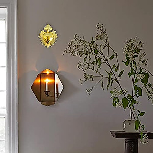 ESNOY Sacred Heart, Gold Metal Milagro Heart Wall Ornament, Mexican Home Eclectic Decor, Heart Box Catholic Gift for First Holy Communion Confirmation Housewarming Christmas