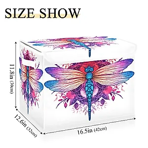 YETTASBIN Dragonfly Storage Basket with Lid and Handles, Large Collapsible Fabric Storage Bins Sturdy Storage Organizer for Shelves, Closet, Bedroom, School, Office, Home Decor