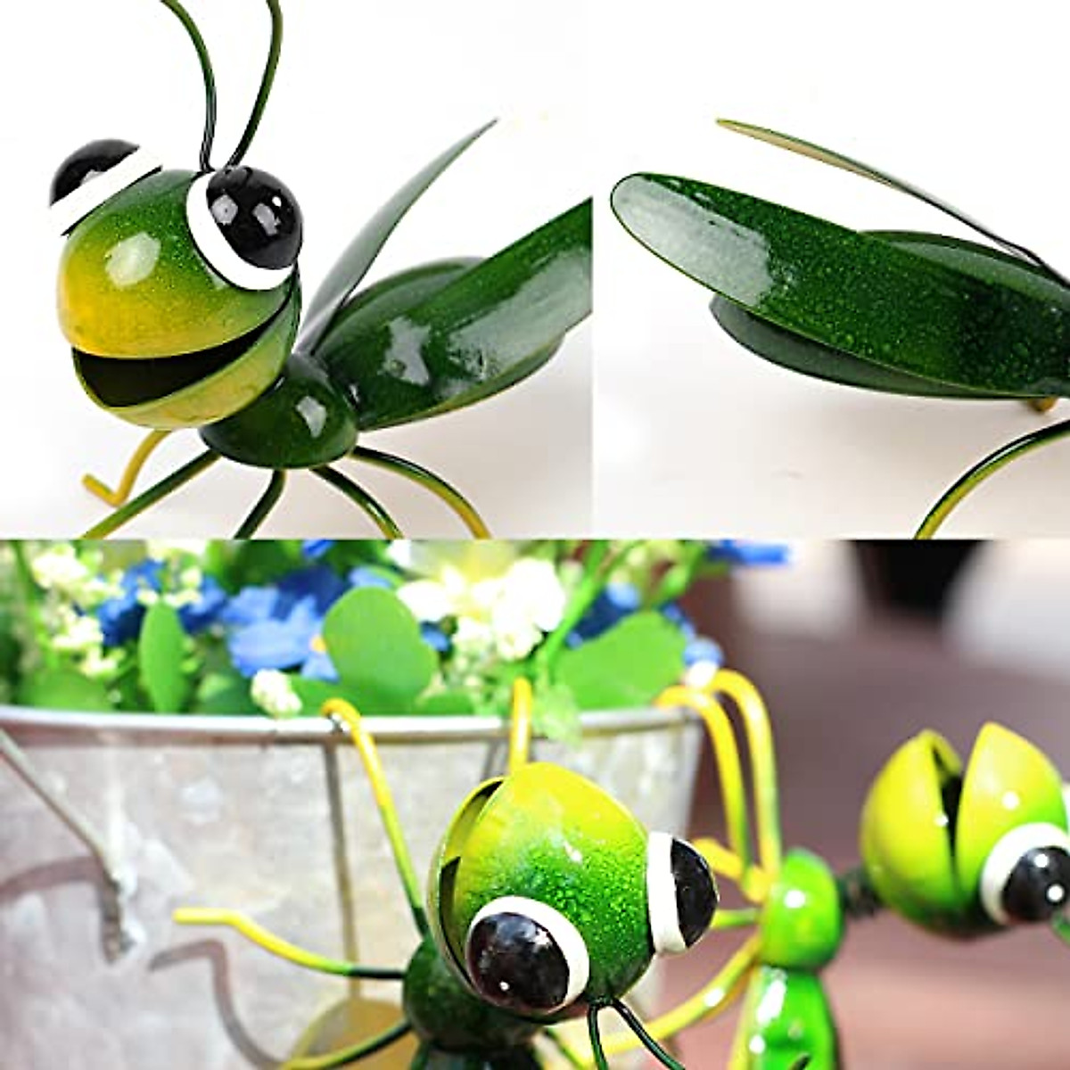 Cruis Cuka Metal Yard Art Garden Decor Cute Grasshopper Lawn Ornament ​Hanging Wall Sculpture - Set of 2
