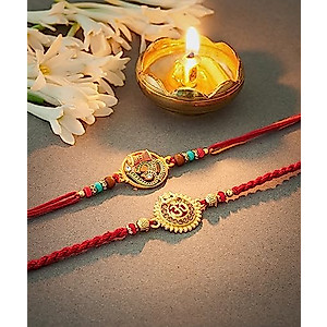 Eximious India Set of 2 Rakhi For Brother With Card Om Pendant For Raksha Bandhan Designer Rakhi Thread for Bhaiya 03