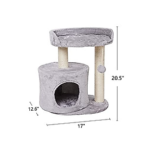 MIAO PAW G5 Small Cat Tree Tower Condo Furniture Activity Center Play House Sisal Scratching Posts Large Platforms and a condo Grey