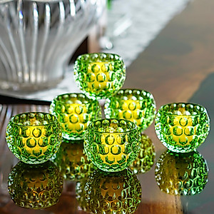 6pcs Green Votive Candle Holders Set of 6 Green Glass Tealight Candle Holders in Bulk Crystal Tea Light Candle Holders for Home Wedding St Patricks Day Decor