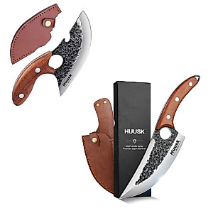 Huusk Cool Collectible Knives - Upgraded Chef Knife & Outdoor Camping Knife with Leather Sheath and Gift Box