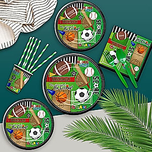 Xigejob Sports Theme Birthday Party Supplies Tableware, Sports Party Decorations, Plates, Cups, Napkins, Tablecloth, Cutlery, Straws, Soccer Basketball Baseball Football Theme Dinnerware | Serve 24