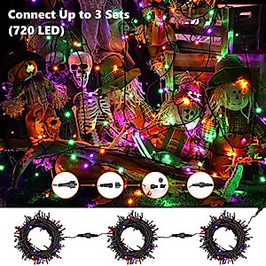 Brizled Mini Halloween Lights, 78.74ft 240 LED String Lights Connectable, 8 Modes Outdoor Halloween Lights, Halloween Tree Lights with Timer for Halloween Carnival Party Decor, Purple & Green & Orange