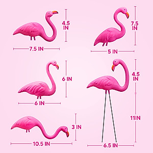 JOYIN 10 Pack Small Yard Flamingos Ornament Stakes, Mini Pink Flamingo Yard Decorations, Mini Lawn Plastic Flamingo Statue with Rubber Coating Metal Legs for Outdoor, Garden, Luau Party Gift (3-10IN)