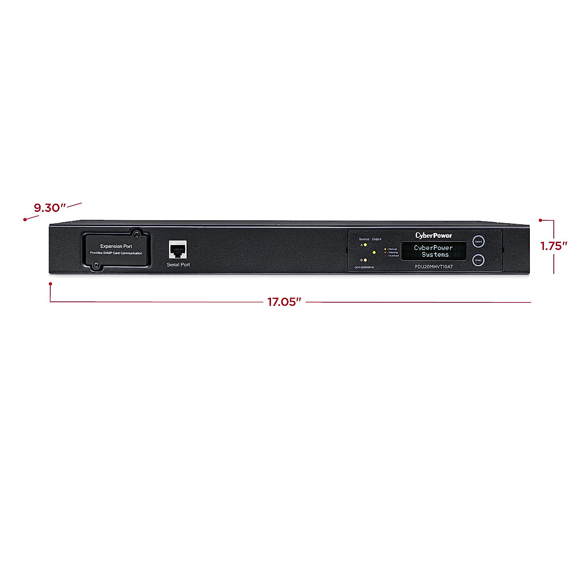 CyberPower PDU20MHVT10AT Metered ATS PDU, 200-240V/20A, 12 Outlets, 1U Rackmount