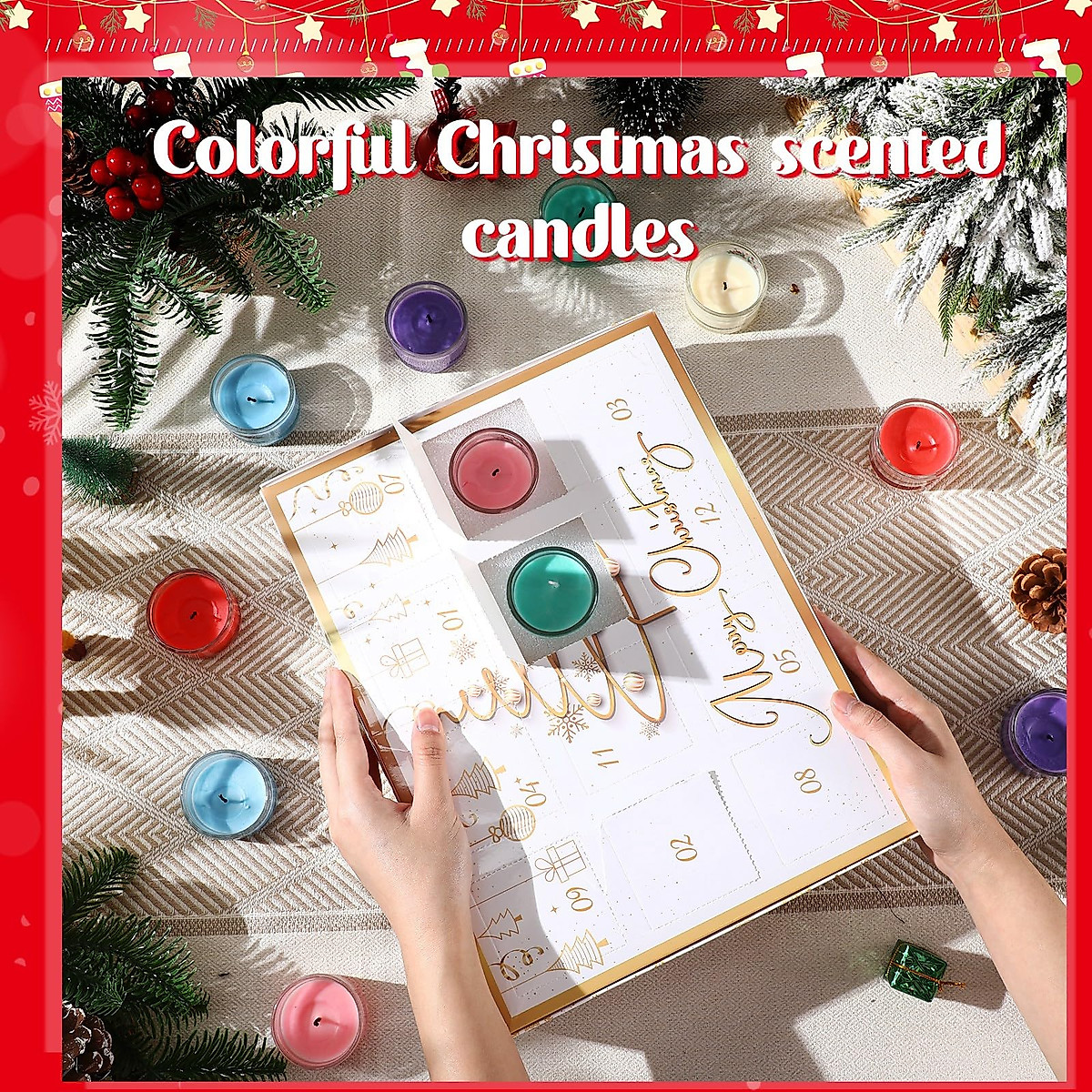Conelist 12 Days Christmas Advent Calendar 2024 Scented Candles Gift for Women Adult Christmas Countdown Calendar with Assorted Scented Candle 1 oz Soy Wax Candles