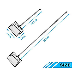 DaToo 5 Inch Aquarium Fish Net for Betta Fish Tank Nano Nylon Net with Extendable Handle 10-25 Inch, 1 Yr Warranty