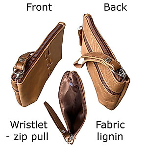 SILVERFEVER Cowhide Leather Wristlet Purse Wallet Whipstitched Detail (Turquoise)