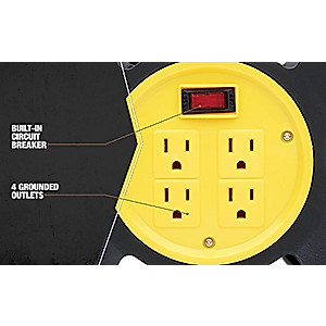 Designers Edge E230 Extension Cord Storage Reel; Multi-Outlet Adapter; Black/Yellow