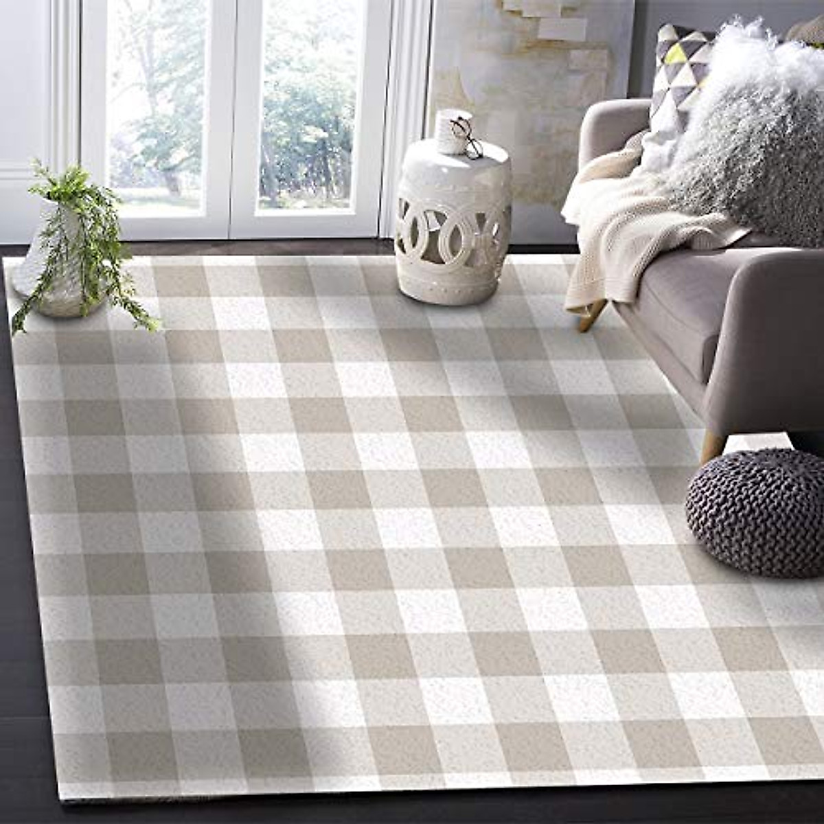 LBDecor 2x3ft Large Area Rugs for Living Room, Beige Brown Plaid Collection Area Runner Rugs Non Slip Bedroom Carpets Hallways Rug, Outdoor Indoor Nursery Rugs Décor, Farmhouse Buffalo Check
