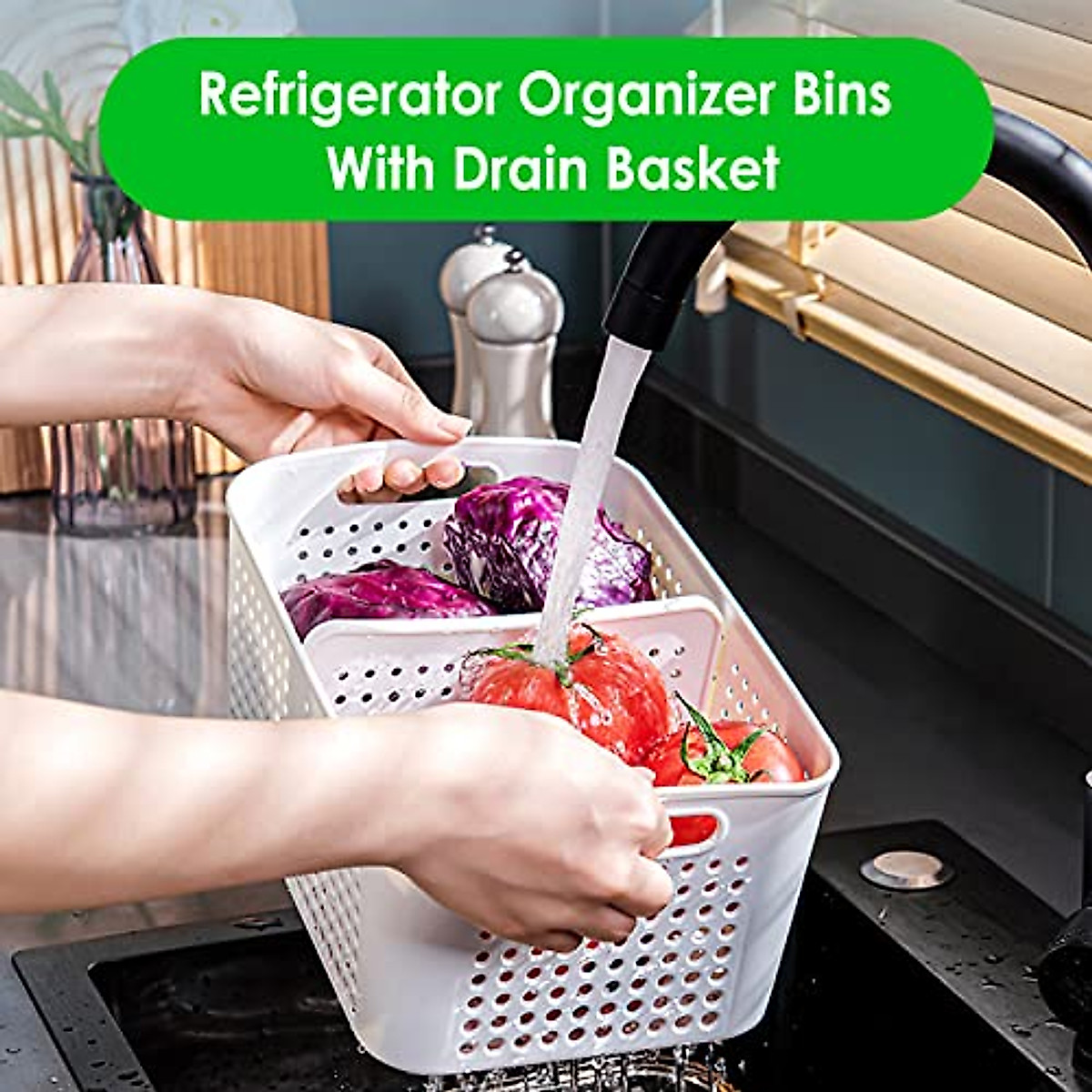 Vegetable Fruit Storage Containers for Fridge Organizer with Lid & Colander 3 Pack BPA-Free Produce Saver Containers for Lettuce Berry Stay Fresh,Lettuce Keeper for Fridge Organizers and Storage Clear