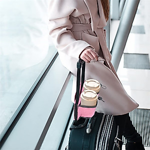 Luggage Cup Holder for Suitcase, qozabualy Hand Free Travel Bottles Carrier,Universal Suitcase Drink Holder - Hold Two Travel Mugs, Gifts for Flight Attendants Travel Essentials (Pink)