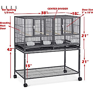 Combo Breeding Stacker Center Divided Breeder Bird Flight Double Rolling Cage with Side Breeding Nest Door (Black Vein, Single Stack)