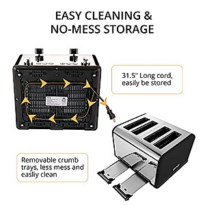Gohyo 4 Slice Toaster 100% Stainless Steel with Wide Slots & Removable Crumb Tray for Bread & Bagels（4 Slice,Black）
