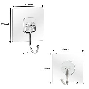 Yozone 15 Piece Heavy Duty Sticky Hooks ,Waterproof and Oilproof Transparent Reusable Seamless Hooks with 22lb(Max)for Bathroom,Kitchen and Home Sticky Hooks (5Large+10small)