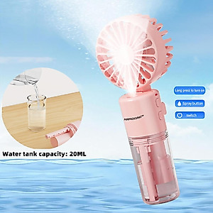 AIRPROSSING Portable Handheld Misting Fan，Rechargeable Battery Operated Spray Water Mist Fan Foldable，4 Speeds，Small Personal Cooling Fans for Outdoor,Travel, Makeup, Home, Office, Camping (white)
