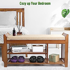 Joyoolife 3-Tier Shoe Rack Bench for Entryway 38.8x12.2inch Bench with Storage and Seating, Bamboo Shoe Organizer Bench Entryway, Shoe Storage Bench for Indoor Bedroom Hallway Living Room