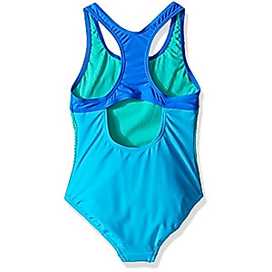 Speedo Girl's Swimsuit One Piece Mesh Splice Thick Strap , Cyan, 16