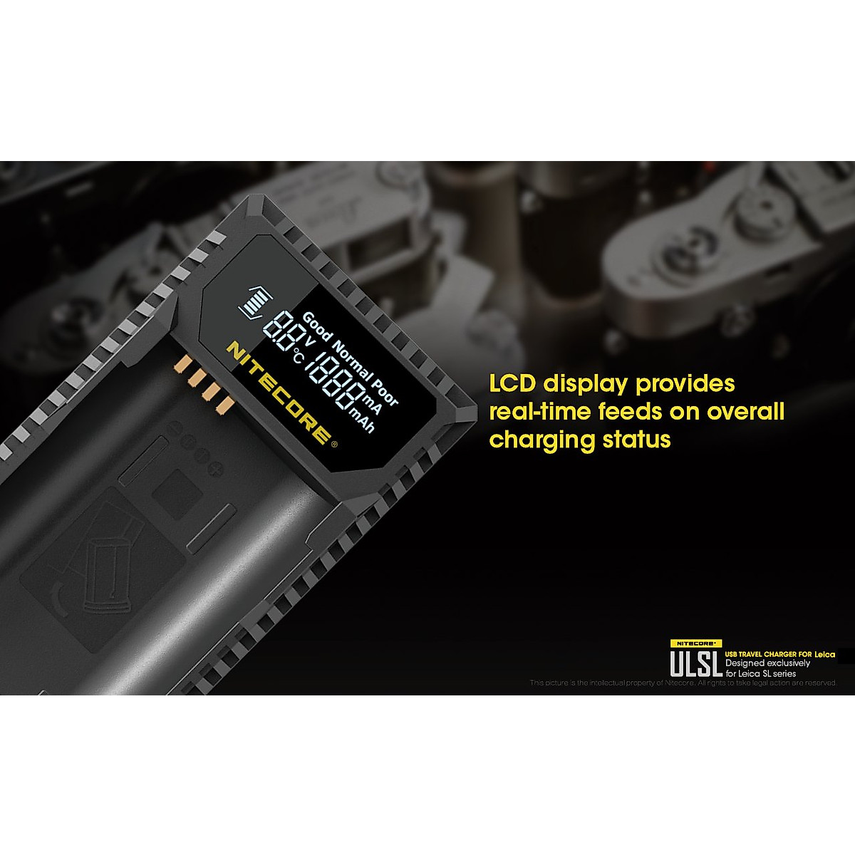 Nitecore ULSL USB Travel Charger for Leica BP-SCL4 Batteries - Compatible with Leica SL Typ 601 Series Camera, Sticker