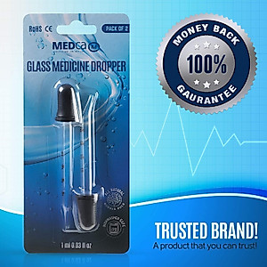 Eye Dropper - 8-Pack, Bent & Straight Tip Calibrated Glass Medicine Droppers for Essential Oils | Pipette Dropper for Accurate Easy Dose & Measurement (1mL Capacity)