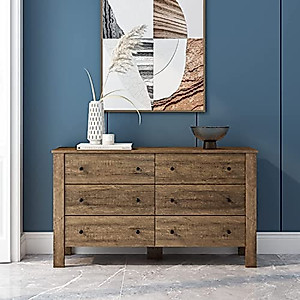 ITUSUT 6 Drawer Dresser, Wood Chest of Drawers, Wide Storage Dresser with Sturdy Frame, Closet Organizer for Living Room Closets, Hallway, Rustic Brown