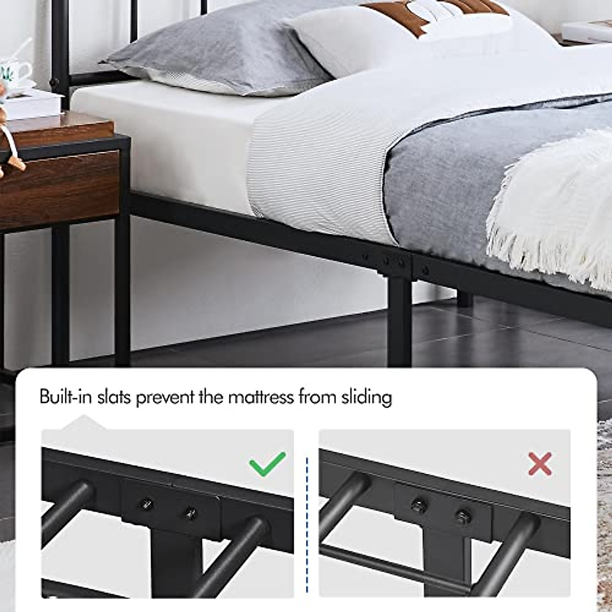 Topeakmart Twin XL Size Victorian Style Metal Bed Frame with Headboard/Mattress Foundation/No Box Spring Needed/Under Bed Storage/Strong Slat Support Black