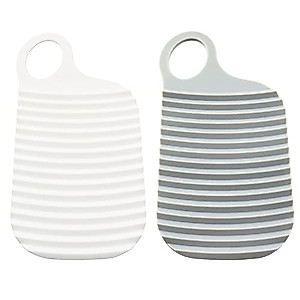 ZYAMY 2pcs Hand-held Mini Washboard, Plastic Washboard, Laundry and Scrubbing Clothes, Suitable for Home Travel, Outdoor, (Gray, White)
